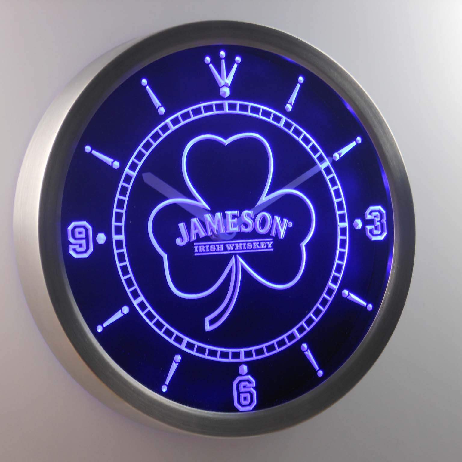 Jameson Shamrock Outline LED Neon Wall Clock | FanSignsTime