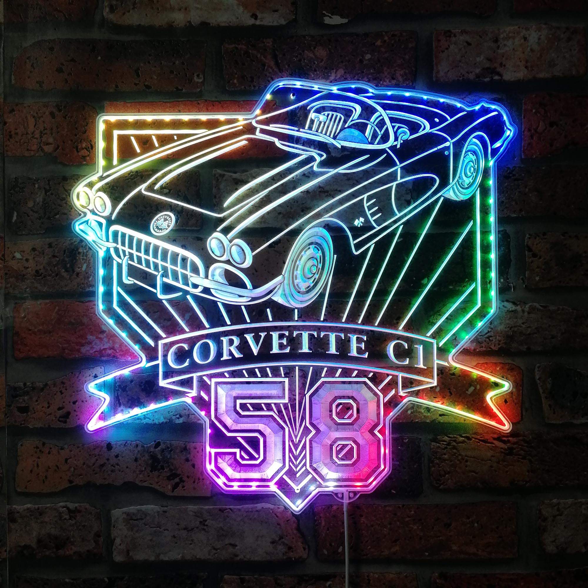 Chevrolet 1958 Corvette C1 RGB LED Sign | FanSignsTime