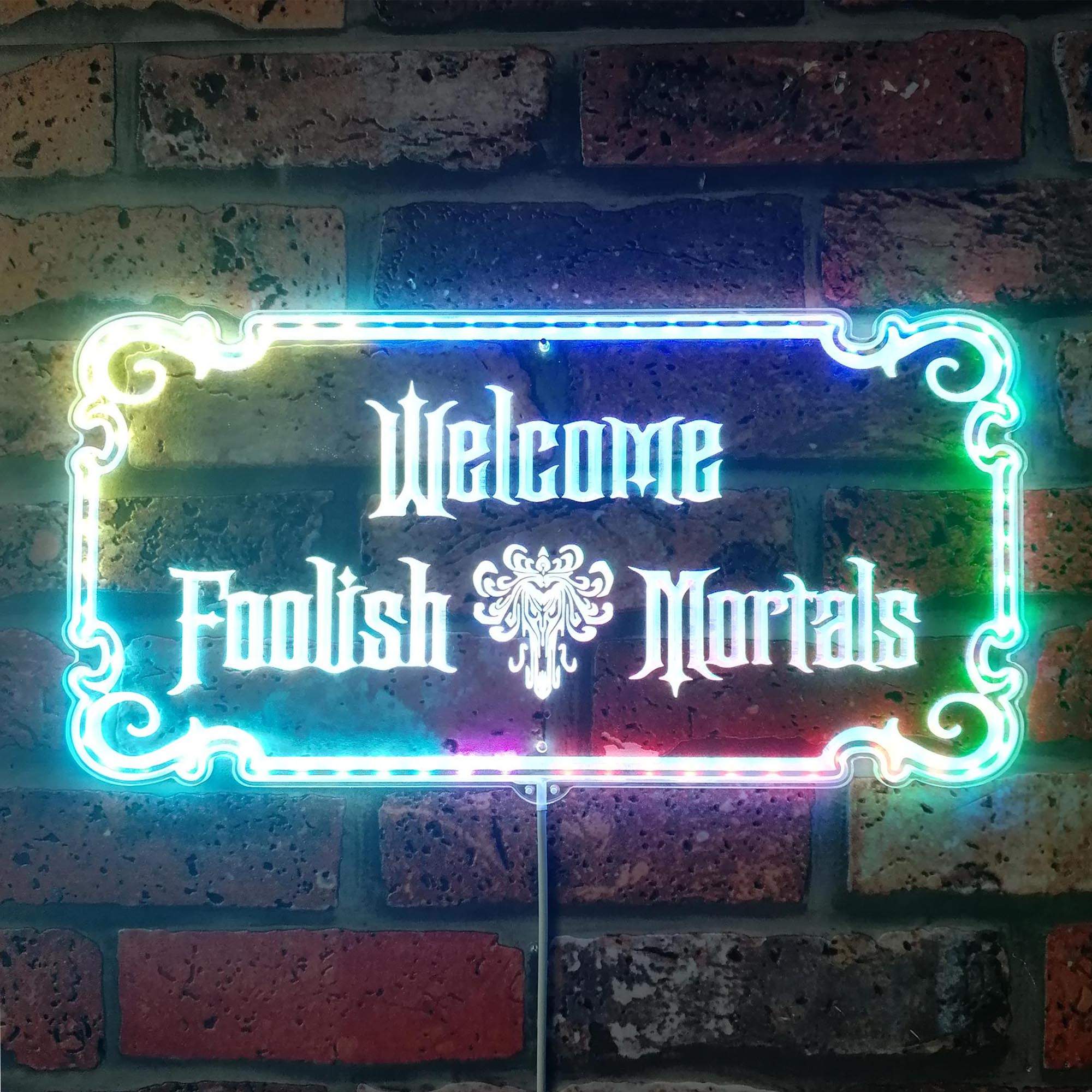 Haunted Mansion Welcome Foolish Mortals RGB LED Sign | FanSignsTime