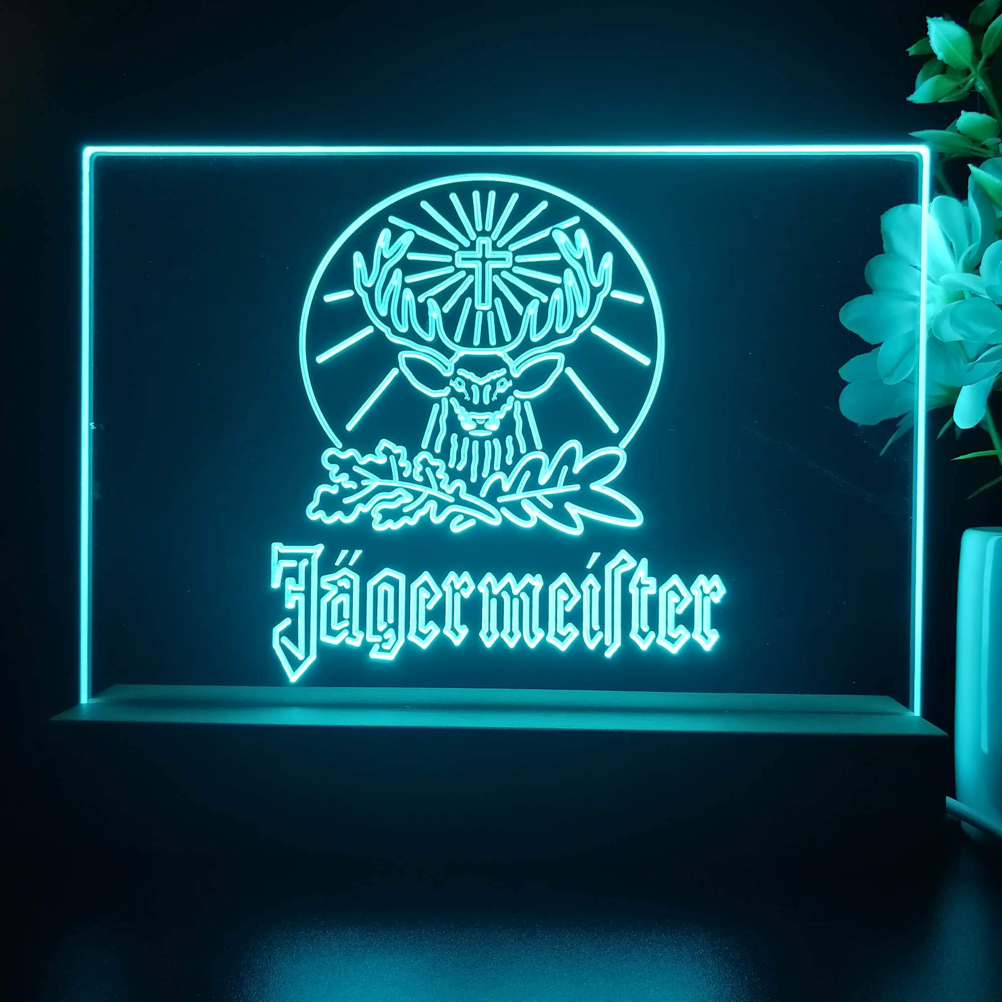 Jagermeister Logo with Cross Deer and Leaves LED Desk Light | FanSignsTime